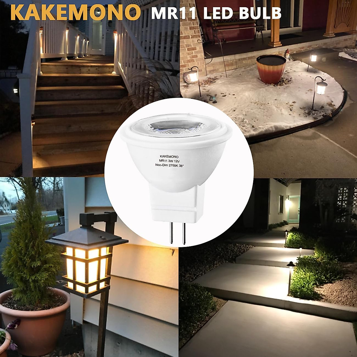 KAKEMONO MR11 GU4.0 Led Bulbs,20W Halogen Equivalent,2700K Soft Warm White,12V GU4 3W Low Voltage Spotlight for Outdoor Landscape Track Lighting, Not Dimmable-6 Pack