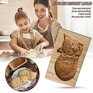 Wooden Cookie Molds, Engraved Embossing Cookie Cutter with Christmas Tree Deer Pinecones Pattern for Baking Embossed Cookies for Kids and Adults to Make Cookie Dough