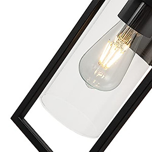 OUPAVOCS Outdoor Lights with GFCI Outlet, Modern Porch Lights Waterproof, Exterior Light fixture with Outlet plug, Black Wall Sconce Wall Mount with Clear Glass, Outside Patio lights for House, Garage