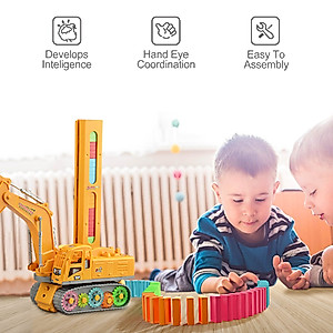 Scientree Domino Engineering Vehicle Set, 120PCS Automatic Domino Laying Train Toy with Lights & Sounds for Kids Age 3+
