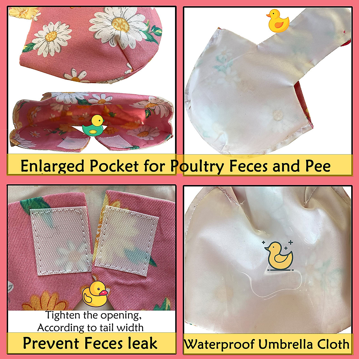 PIEITI Waterproof Call Duck Diaper for Real Ducks Clothes Nappy to Keep Home Clean, Reusable Diapers for Cole Duck with Enlarged Bag for Duck Feces Pee, Poultry Supplies(L)