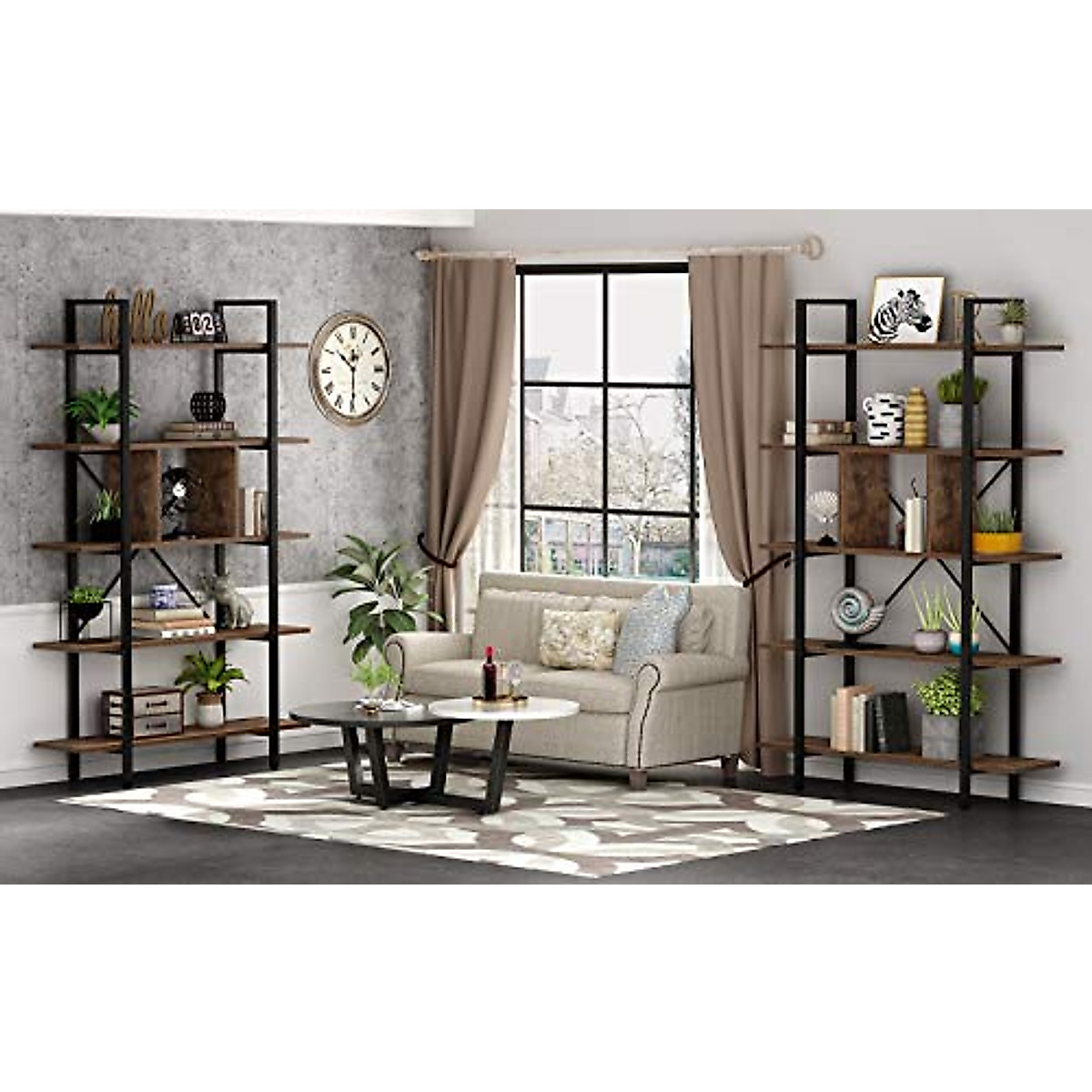 Tribesigns Bookshelf, 5-Tier Industrial Bookcase, Display Shelf Decorative Shelf Wood Storage Rack for Corner, Living Room, Office