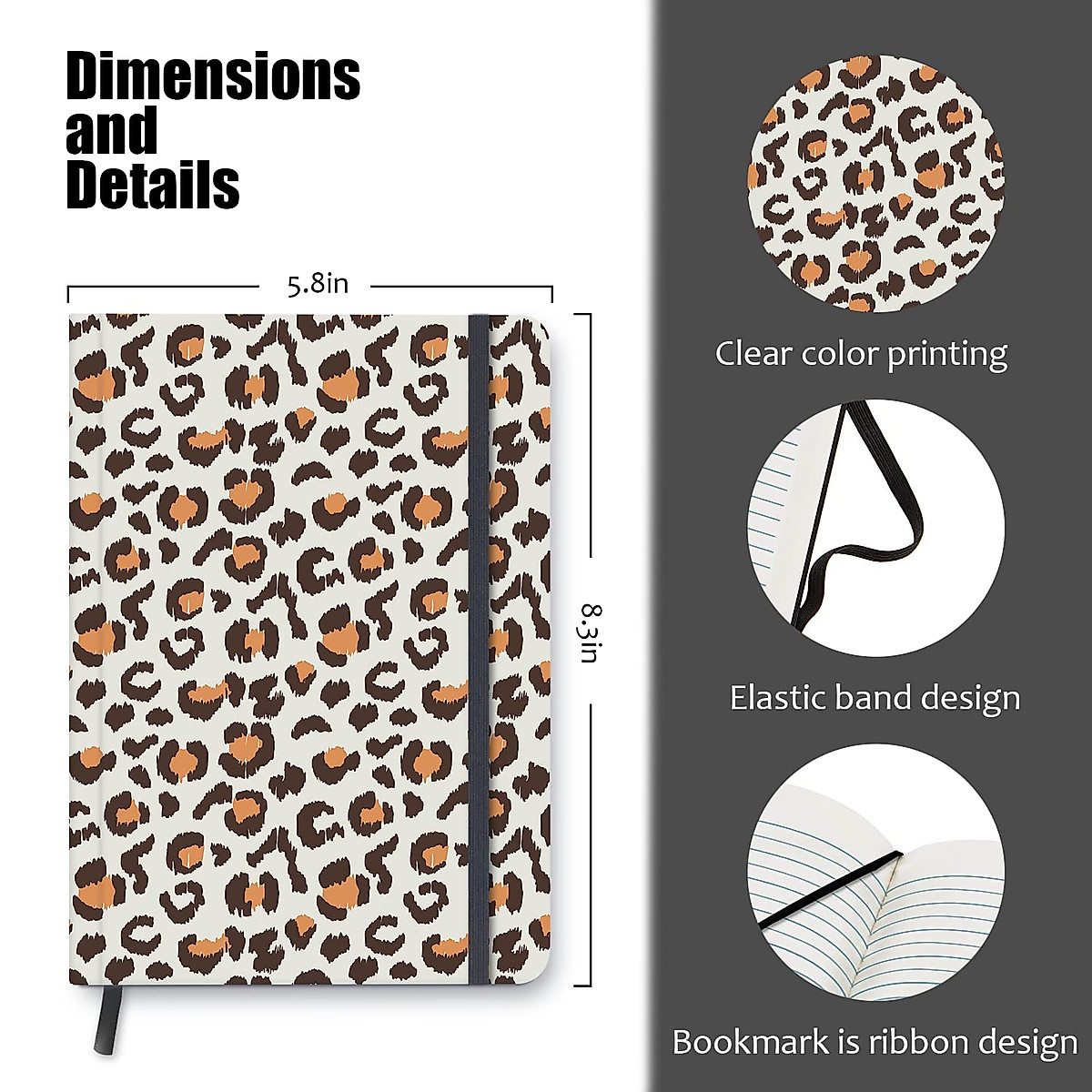 Muenjxh A5 Notebook，Hardcover Journal for Women,Notebooks for Women,6"x 8.5",80 Sheets College Ruled,Journal Notebooks for Work,Office,School Gifts 100gsm Paper Leopard Pattern,Cheetah Print