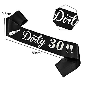Thirty Birthday Sash - Black "Dirty Thirty" Sash - 30th Birthday Gifts Birthday Sash for Women Birthday Party Supplies - Sash for Birthday Parties