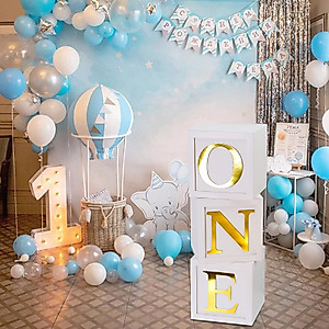 First Birthday Decorations for Girl Boy - 3pcs Stereoscopic Balloon Boxes with ONE Letters for Baby 1st Birthday Party Supplies, Baby Cube Blocks for ABC Photography Props Table Centerpiece