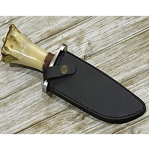 SHOKUNIN USA DAMASCUS HUNTING KNIFE, Forged Custom Bowie knife, 12.0",Hand Made, personalized camping knife, bone handle, hand stitched leather sheath knife