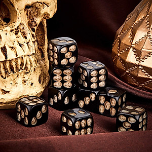 10 Pieces Black Skull Dice Halloween Dice 3D Skeleton Dice Decorative Mini Skull Face Gaming Dice 0.7 Inch Cube Dice with Flannel Bag for Club Pub Halloween Party