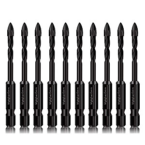 10PC 3/16 inch Black Concrete Drill Bit Set, Mgtgbao 5MM Masonry Drill Bits for Tile,Brick, Plastic and Wood,Tungsten Carbide Tip Best for Wall Mirror and Ceramic Tile on Concrete and Brick Wall
