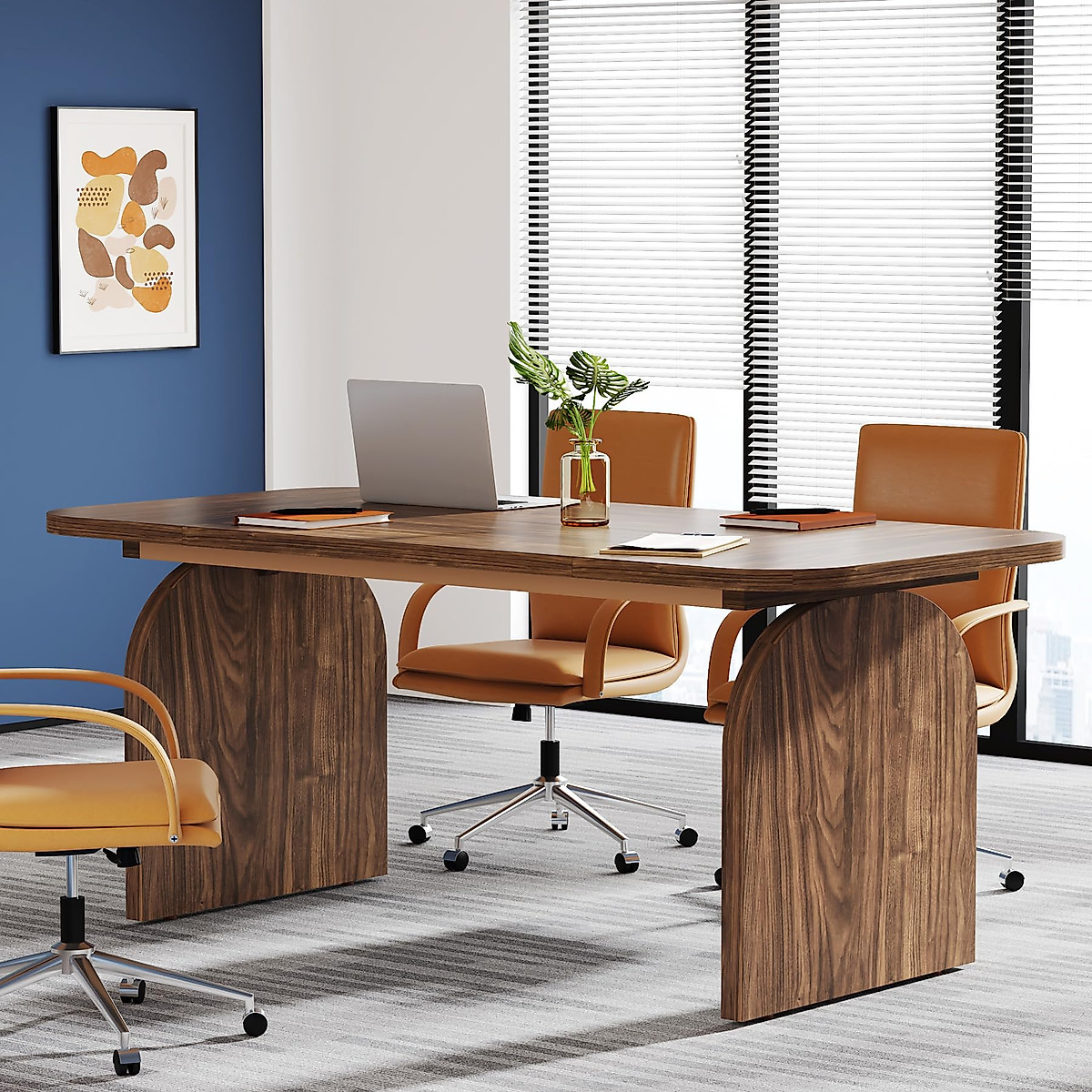 Tribesigns 63-inch Conference Room Table for 4-6 Person, Retro 5.2 ft Small Rectangle Meeting Room Table, Rustic Wood Seminar Table
