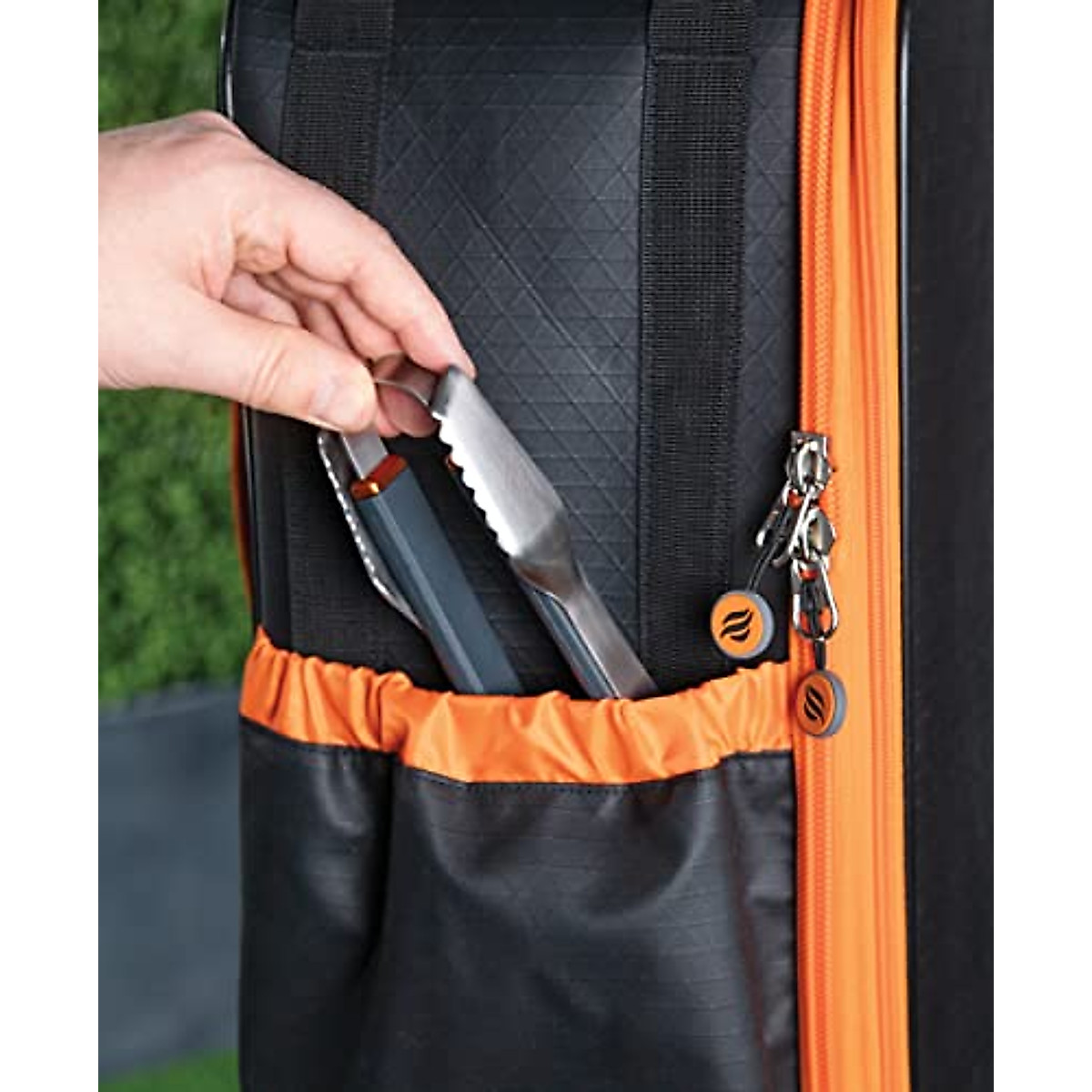 Blackstone 5294 Foldable 2 Piece Hamburger Spatula Flipper and 1 BBQ Tong-Flex Fold Model Stainless Steel-Easy to Carry and Clean Griddle Accessories Tool Set, Black, Orange