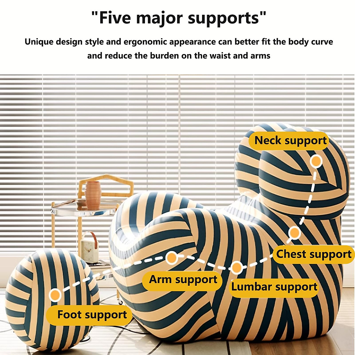 ESRADA No-wash Ice Silk Lazy Chair and Ball Footrest Stool Set, Accent Comfy Arm Chair and Ottoman, Leisure Sofa Reading Chair Integrated High Resilience Sponge B-30 * 28inch