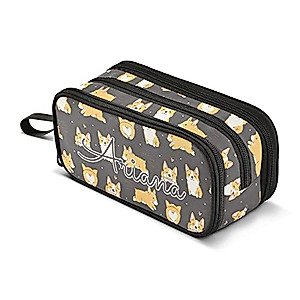 J JOYSAY Custom Corgi Cute Dogs Pencil Case Large Big Capacity Personalized Pencil Bag for Girls Boys Customized Pouch Bag Pen Boxes Stationery Pouch Zipper for Teens Adults Student