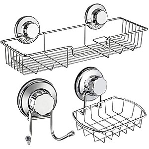 iPEGTOP Suction Soap Dish, Shower Caddy and Shower Hooks Bundle