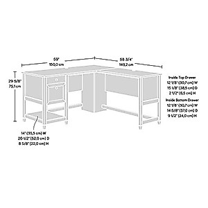 Sauder Edge Water L-Desk, L: 59.06" x W: 58.74" x H: 29.57", Chalked Chestnut finish
