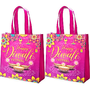 HABDJILTY 20PCS Diwali Gift Bags,Happy Diwali Non-woven Gift Bags with Handle Treat Bags for Indian Diwali Light Festival Party Decorations Favors.