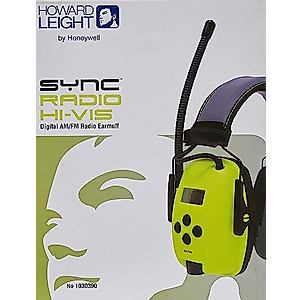 Howard Leight by Honeywell Sync Hi-Visibility Digital AM/FM Radio Earmuff (1030390),Bright Yellow/Green, Unisex
