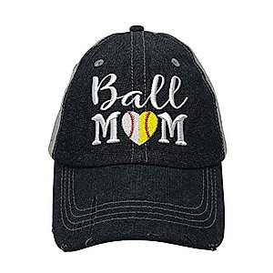 Cocomo Soul Womens Ball Mom Hat | Baseball Mom Softball Mom Hat | Baseball Softball Mom Cap | Half Baseball Half Softball Hat 402 Dark Grey