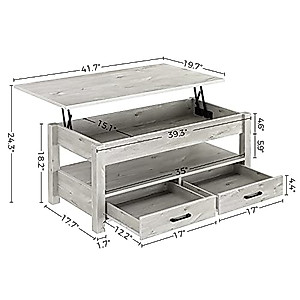 Rolanstar Coffee Table, Lift Top Coffee Table with Drawers and Hidden Compartment, Retro Central Table with Wooden Lift Tabletop, for Living Room,Grey
