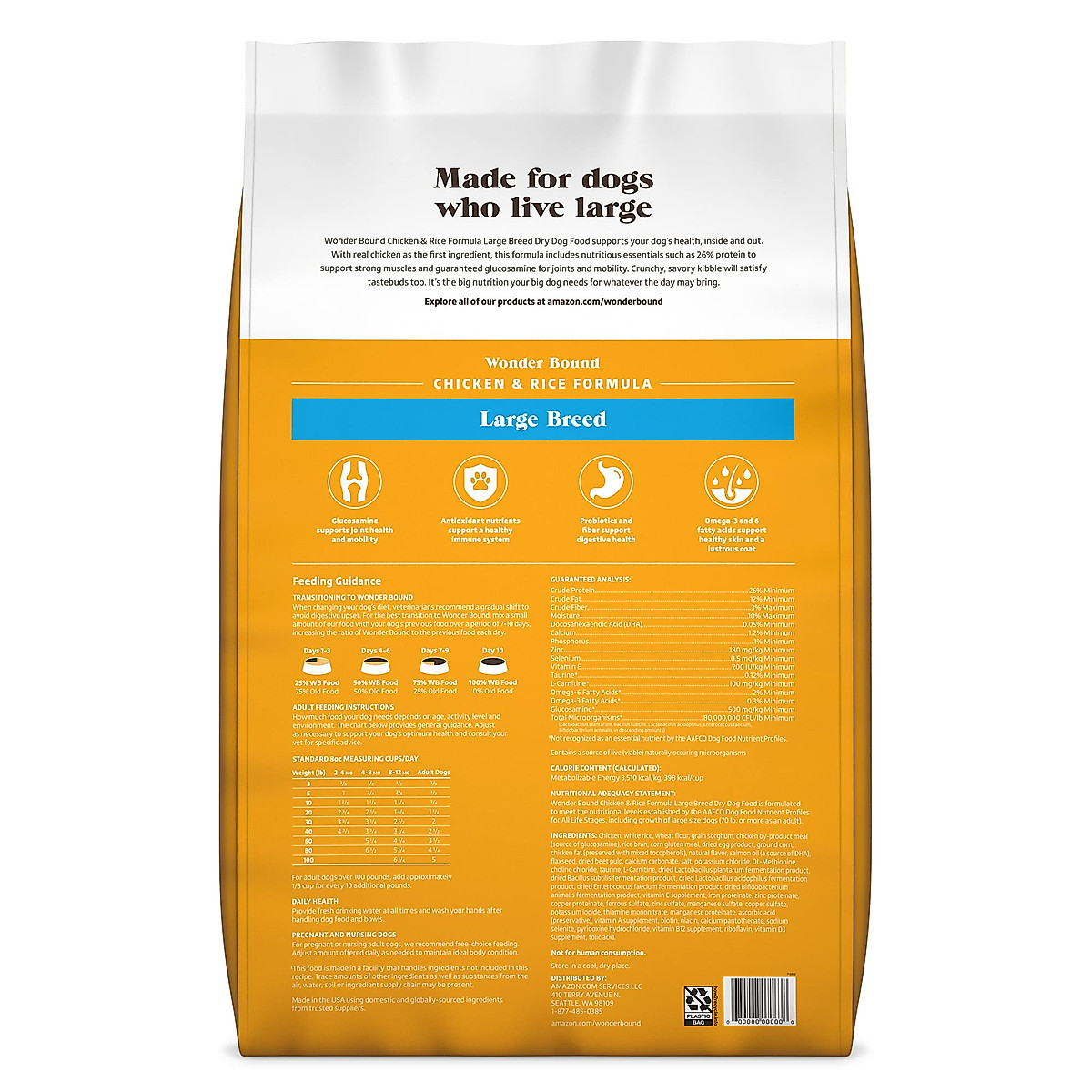 Amazon Brand - Wonder Bound Large Breed, Adult Dry Dog Food, Chicken & Rice, 30 pound (Pack of 1)