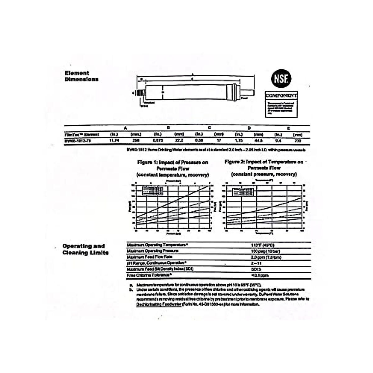 Dow FilmTec, BW60-1812-75 75 GPD TFC Membrane for Undersink Reverse Osmosis (RO) System (Replaces Model TW30-1812-75)