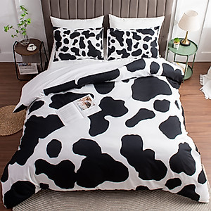MAST DOO Cow Print Duvet Cover Twin Size, 2 Pieces Cow Bedding Set with 1 Pillowcases & Zipper Ties, Hotel Quality Luxury Aesthetic Black and White Comforter Cover