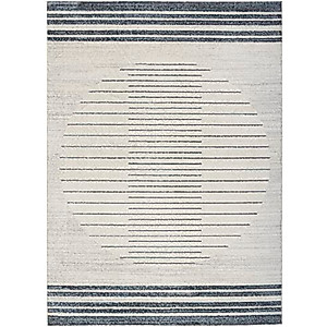 Nourison Astra Machine Washable Mid-Century Modern Ivory Blue 5'3" x 7' Area Rug, Easy-Cleaning, Non Shedding, Bed Room, Living Room, Dining Room, Kitchen (5x7)