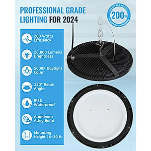 Fullmeii 200W 10 Pack UFO LED High Bay Light 28,000lm 5000K LED High Bay Lights with UL Listed US Hook 5' Cable Alternative to 650W MH/HPS for Gym Factory Barn Warehouse