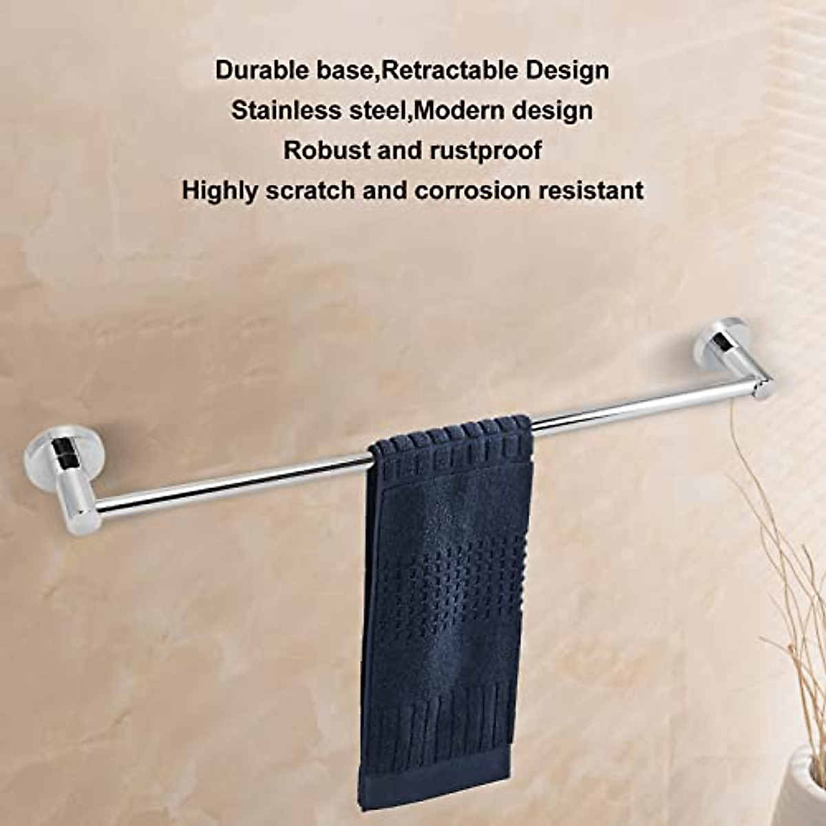 Retractable Towel Racks for Bathroom, 2PCS Stainless Steel Bath Towel Holder Adjustable Towel Bar Wall Mount Towel Rail Single Towel Bar Rod Silver