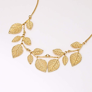 CENAPOG Bohemian Glitter Hammered Leaf Collar Necklace for Women Plant Necklace Chunky Tree Life Choker Necklace Vintage Sparkly Bib Necklace for Evening Party Fashion Jewelry (Gold)