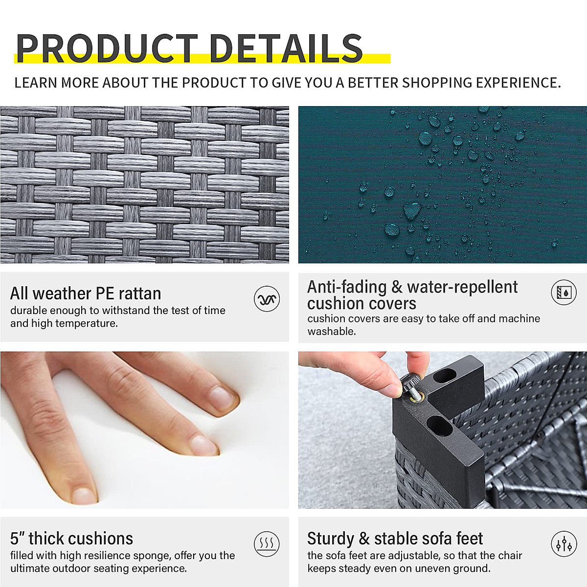 Lviden 7 Pieces Wicker Patio Furniture Set,PE Rattan Outdoor Sectional Conversation Sofa Set with Fire Pit Table, Non-Slip Cushions and Furniture Cover, Peacock Blue