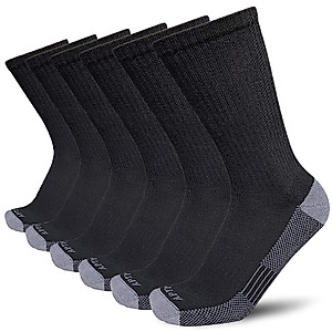 APTYID Men's Moisture Wicking Cushioned Crew Work Boot Socks, Size 9-12, Black, 6 Pairs