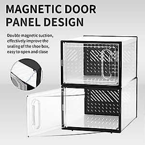 LUTSPC 12 Pack Shoe Boxes Clear Plastic Stackable, Shoe Storage with Magnetic Door, Shoe Organizer for Closet, Space Saving Stackable Shoe Container for Entryway, Under Bed, Wardrobe, Bathroom Storage (Black)