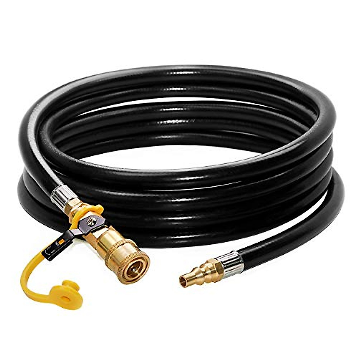 DOZYANT 12 feet Low Pressure Propane Quick-Connect Hose, RV Quick Connect Propane Hose, Quick Disconnect Propane Hose Extension - 1/4” Safety Shutoff Valve & Male Full Flow Plug for RVs