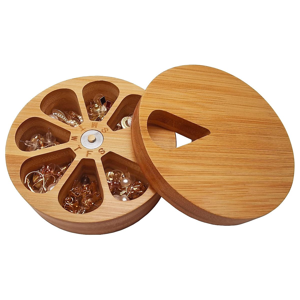 fashciaga Wood Daily Weekly Vitamin Medicine Pill Organizer Case Box,Kitchen Salt Spice Cellar Containers,Nail Art Glitters Crystals Organizer,Earring Ring Jewelry Storage Decorative Box (Bamboo)