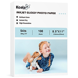 Koala Glossy Inkjet Photo Paper Thick 8.5X11 Inches 100 Sheets 54lb Picture Paper for Inkjet Printer Use DYE INK for Family Photos Letter Size 200gsm