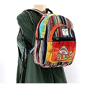 Himalaya Handmade Unique design Himalaya Hemp Backpack Small Backpack Hippie Backpack Festival Backpack Hiking & Tablet Backpack FAIR TRADE Handmade with Love, Rainbow, HBBH-0150