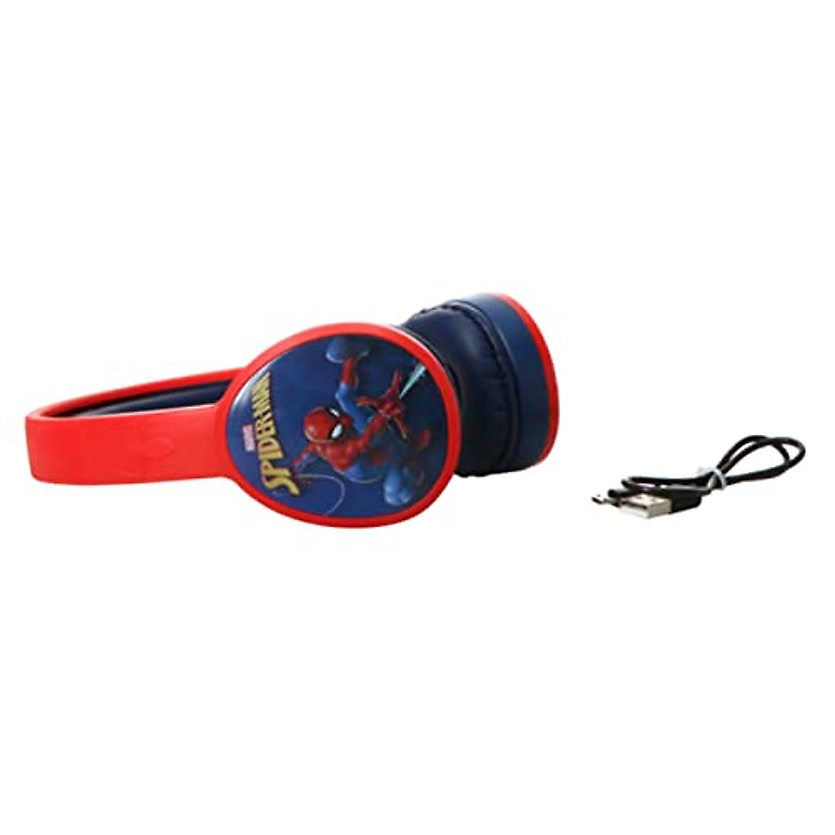 Spider Man Bluetooth Kid Safe Headphones Over The Ear Padded Cushions Flying on a Web Design