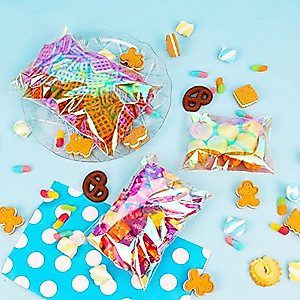 Qtop Cookie Bags Cellophane Bags 120 pcs Iridescent Holographic Candy Bags 3 Sizes 4x6 5x7 6x9 Self Sealing OPP Cello Bags for Bakery Cookies Goodies Favor Decorative Wrappers