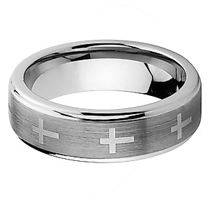 GoldenMine 7mm Brushed Cross Tungsten Comfort-Fit Wedding Band Ring (Size 5 to 15) - Size 10