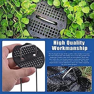 Glarks 201Pcs Garden Stakes Staples Kit, 100Pcs 6 Inch U-Shaped Landscape Staples, 100Pcs Fixing Gasket with 1Pc Pick Hook for Weed Barrier Fabric, Ground Cover, Holding Fence and Artificial Turf