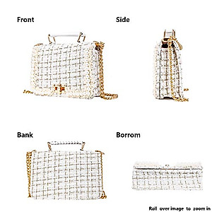 AyTotoro Women Tweed Pearl Purses and Handbags Ladies Fashion Top Handle Chain Quilted Satchel Shoulder Crossbody Tote Bag (White-1)