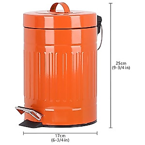 OCTMUSTARD 3 Liter / 0.8 Gal Mini Metal Trash Can with Lid,Small Pet Garbage Can Waste Basket for Car,Office,Outdoor or Home Kitchen and Bathroom Decor,Orange 9" X 6.75" X 11.25"