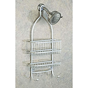 iDesign - 61974 York Metal Wire Hanging Shower Caddy, Extra Wide Space for Shampoo, Conditioner, and Soap with Hooks for Razors, Towels, and More, 10" x 4" x 22", Pearl White