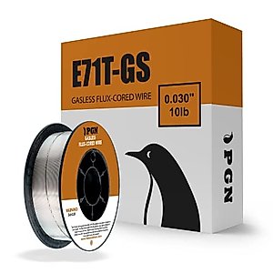 PGN Flux Core MIG Wire - E71T-GS - 0.030 Inch - 10 Pound Spool - Gasless Mild Steel MIG Welding Wire with Low Splatter - For All Position Arc Welding and Outdoor Use