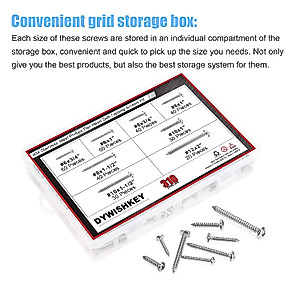DYWISHKEY 310 Pieces #6#8#10#12 Stainless Steel 304 Phillips Pan Head Self-Tapping Screws, Wood Screws Assortment Kit
