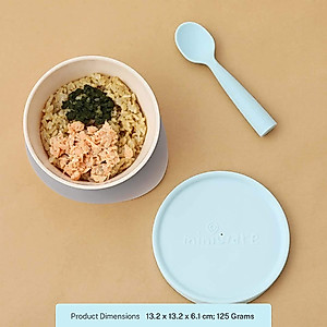 Miniware First Bites Set with Cereal Bowl, Detachable Suction Foot, and Training Spoon for Baby Toddler Kids - Promotes Self Feeding | Eco-Friendly and BPA Free | Dishwasher Safe (Vanilla & Aqua)