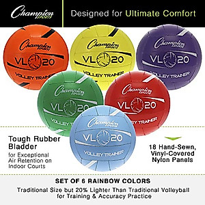 Champion Sports Training Volleyball, Size 8, Indoor and Outdoor, with Soft, Hand-Sewn Nylon Panels - Lightweight Volleyballs for Practicing, Recreation - Premium Volleyball Equipment and Gear - Set