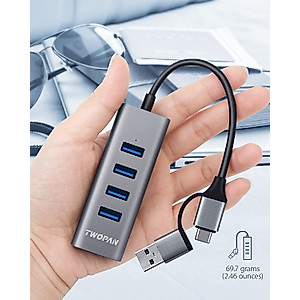 TWOPAN USB 3.0 Hub, Ultra Slim 4 Port USB Data Hub Splitter for Laptop, MacBook Pro/Air, iMac, iPad Pro, Chromebook, XPS, iPhone 15, Galaxy S23, USB Flash Drives, Keyboard, Mouse, Mobile HDD