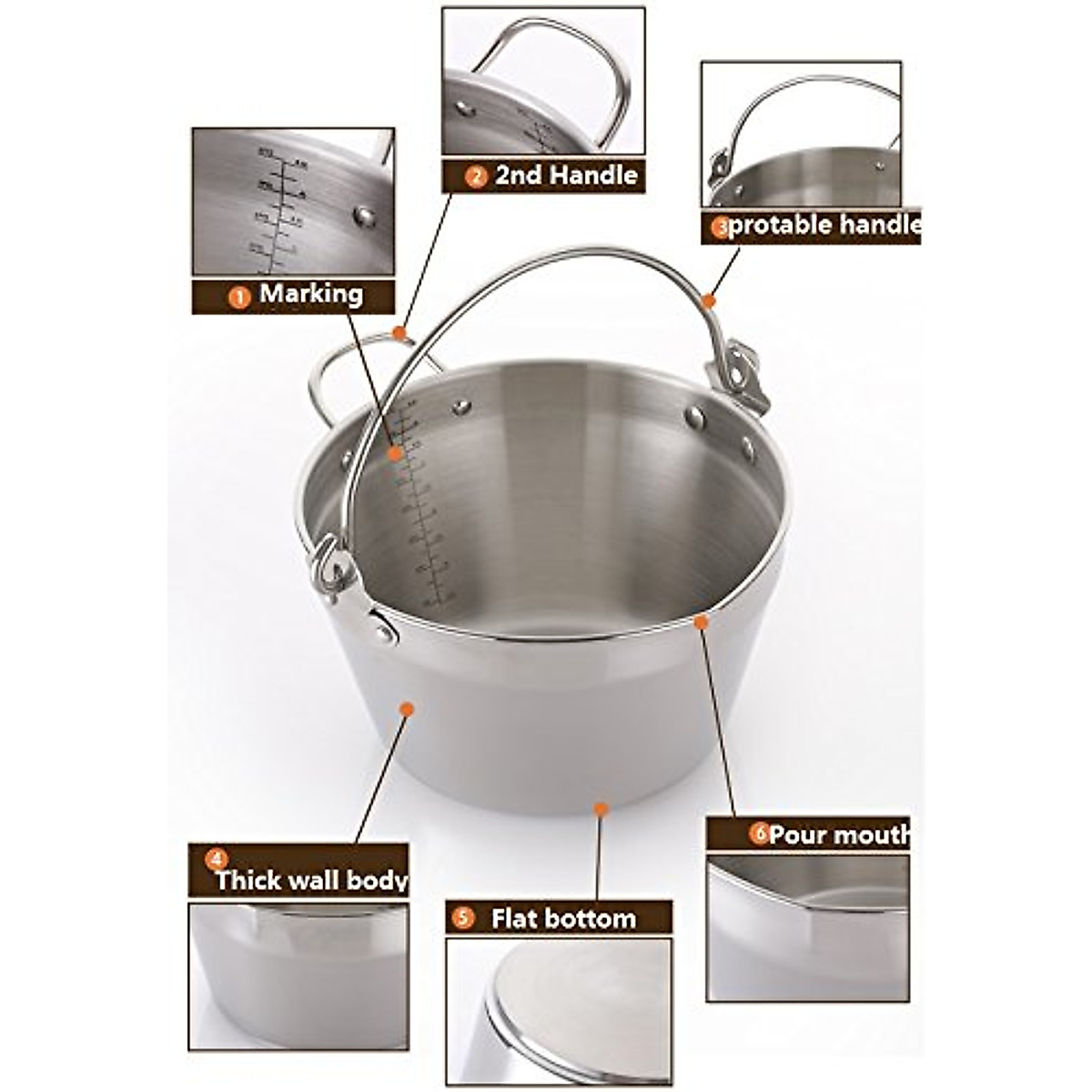 Jam Making Maslin Pan Stainless Steel Preserve Pot & Handle Bucket,Camping Pan (4.5L-4.5QT)