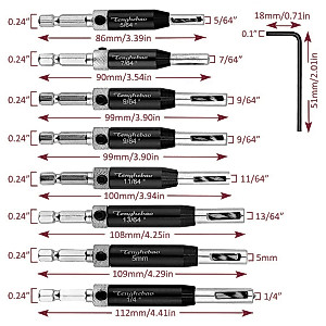 17 PCS Hinge Drill Bit Set, HSS Self Centering Drill Bits High Speed Hinge Tapper Core Drill Bit Set with Hex Key and Replacement Drill Bits for Wood Door Window Cabinet Woodworking